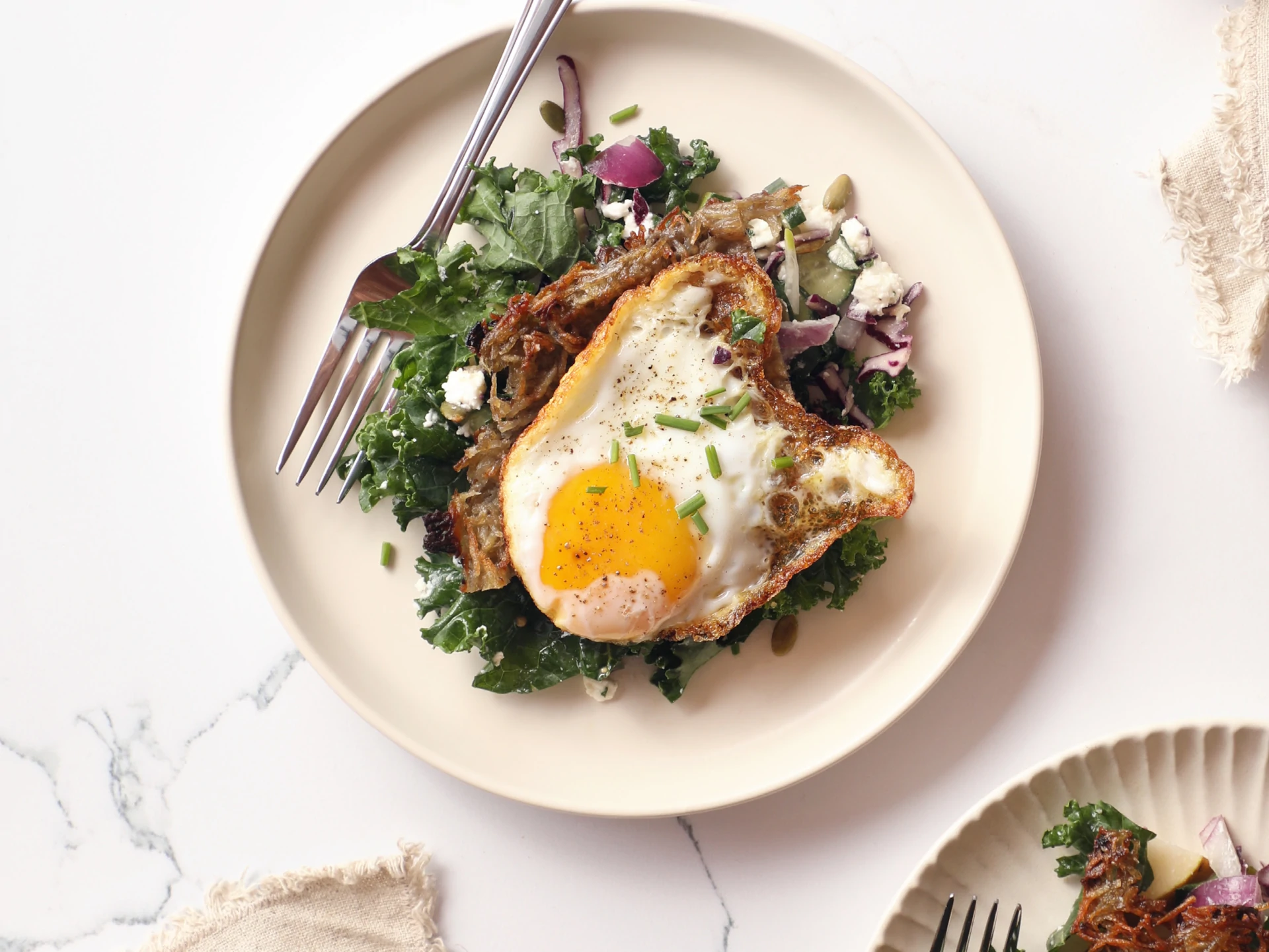 Crispy Sheet-Pan Hash Browns with Sunny-Side Up Eggs and Kale, Pear ...